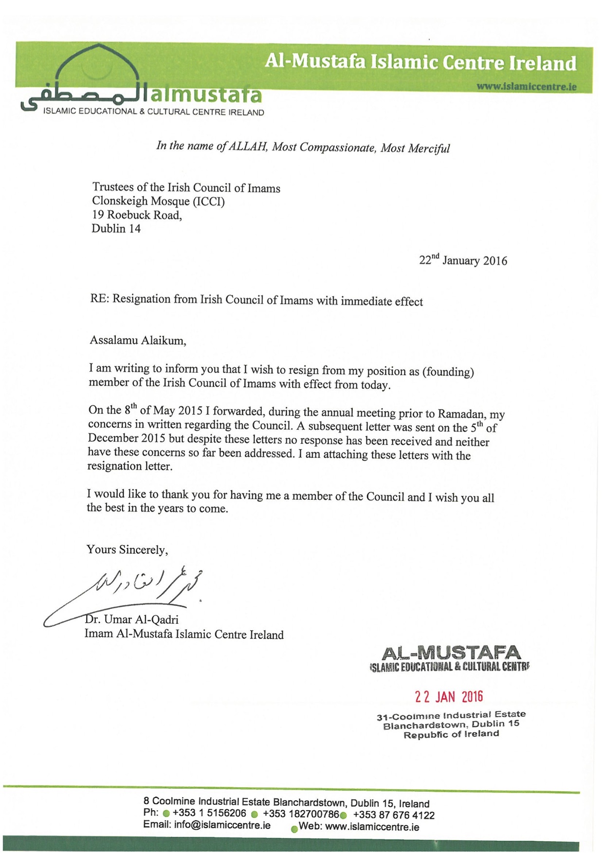 Imam Resigns From The Irish Council Of Imams Islamic Centre Ireland Imam Resigns From The Irish Council Of Imams Islamic Centre Ireland